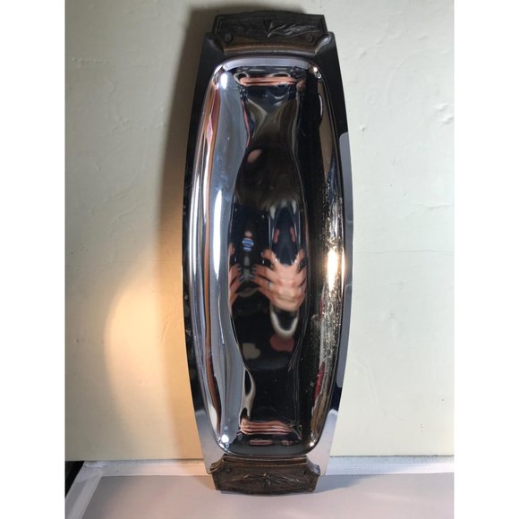 Kitchen | Mcm Silver Metal Serving Bowl Centerpiece Wooden | Poshmark